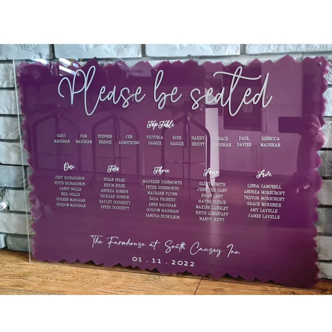 Luxury Acrylic Wedding & Event Table Plan Seating Plan With Painted ...