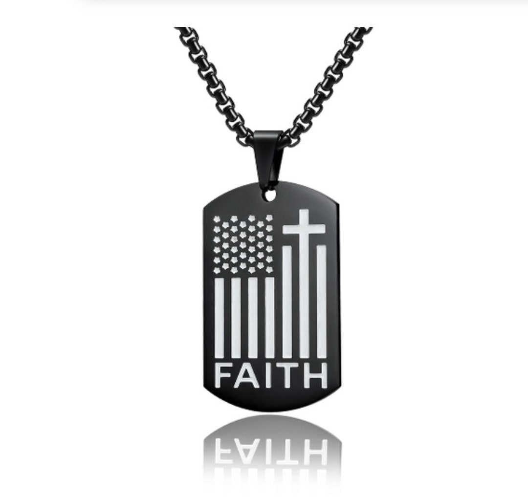 Faith US Flag Dog Tag Stainless Steel Necklace Available in Silver or ...