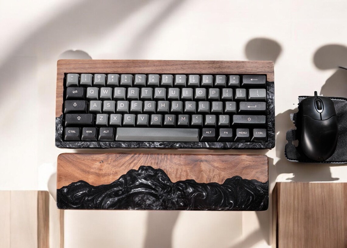 Handmade Black Resin Epoxy Keyboard Wrist Rest: Wooden Accents - Etsy