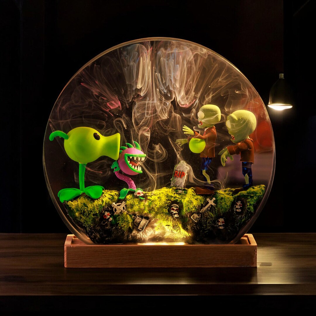 Plants Vs Zombies Resin Lamp: Custom Handmade Wood Night Light - Etsy