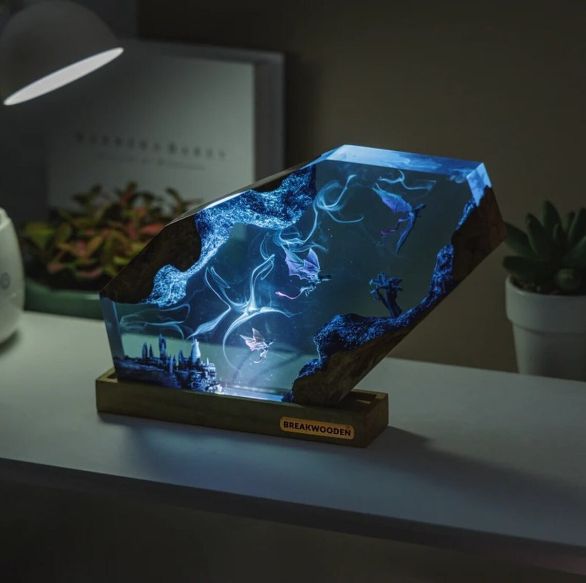 Resin Wood Art Lamp, Resin Night Light, Mystery Epoxy Lamp, Magic World ...