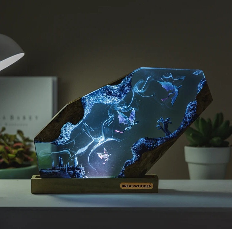 Resin Wood Art Lamp, Resin Night Light, Mystery Epoxy Lamp, Magic World ...
