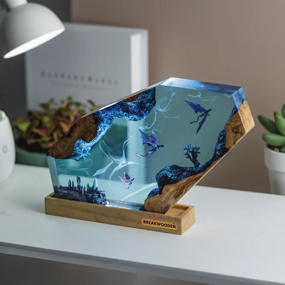 Resin Wood Art Lamp, Resin Night Light, Mystery Epoxy Lamp, Magic World ...