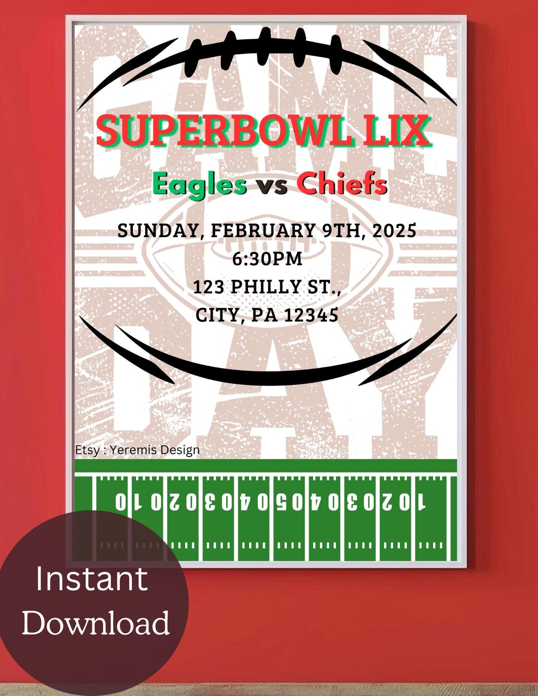 Superbowl LIX Eagles Chiefs Party Invitation Personalized PDF Printable ...