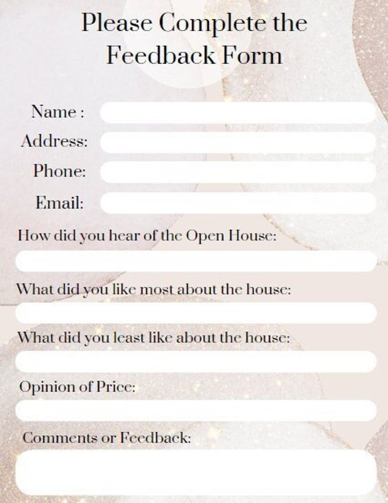 Open House Feedback Form PDF Digital Download - Etsy