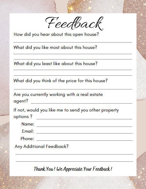 Real Estate Open House Feedback PDF Form Printable Instant Digital ...