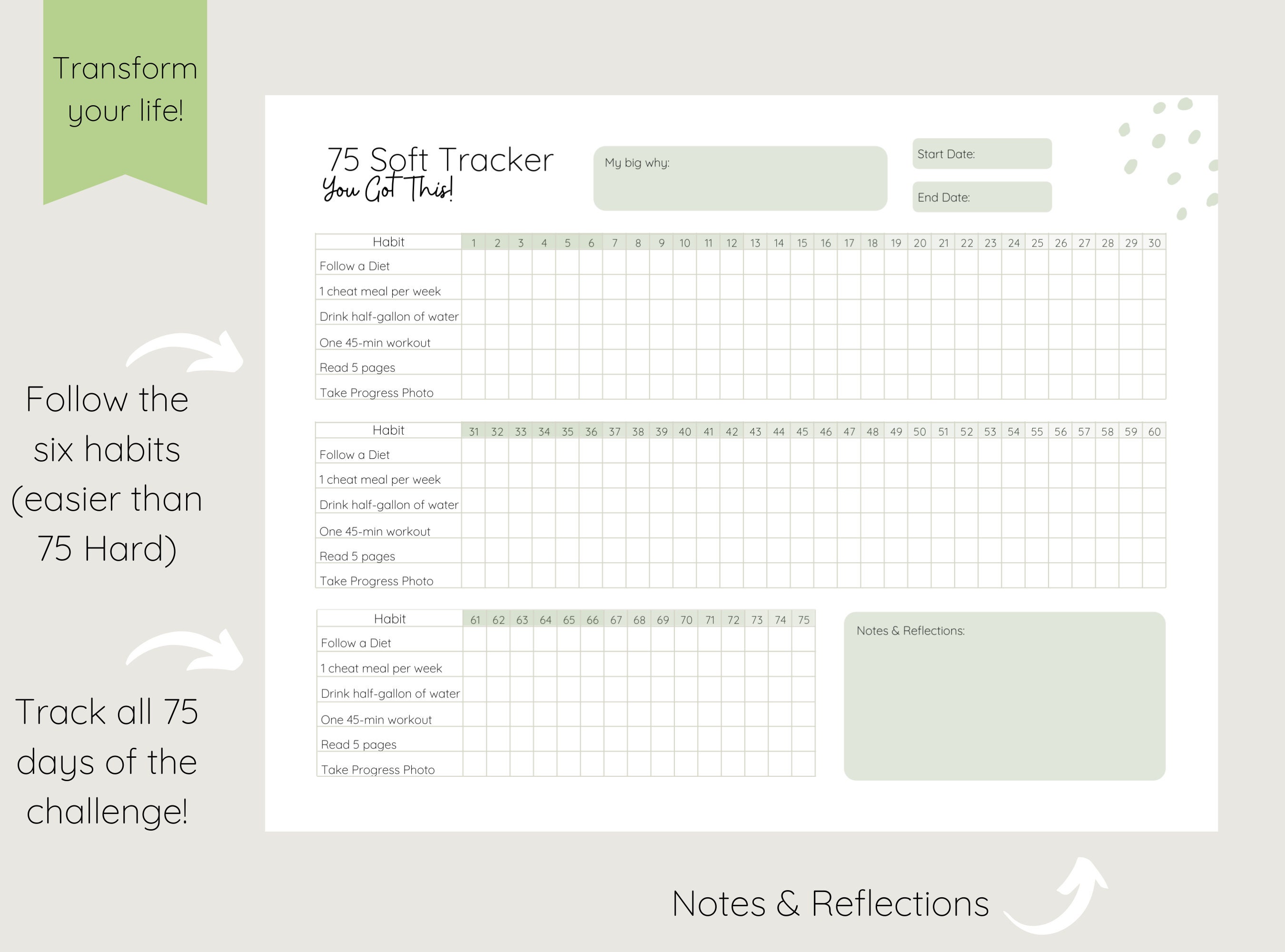 75 Soft Tracker 75 Soft Challenge Fitness Planner Habit | Etsy