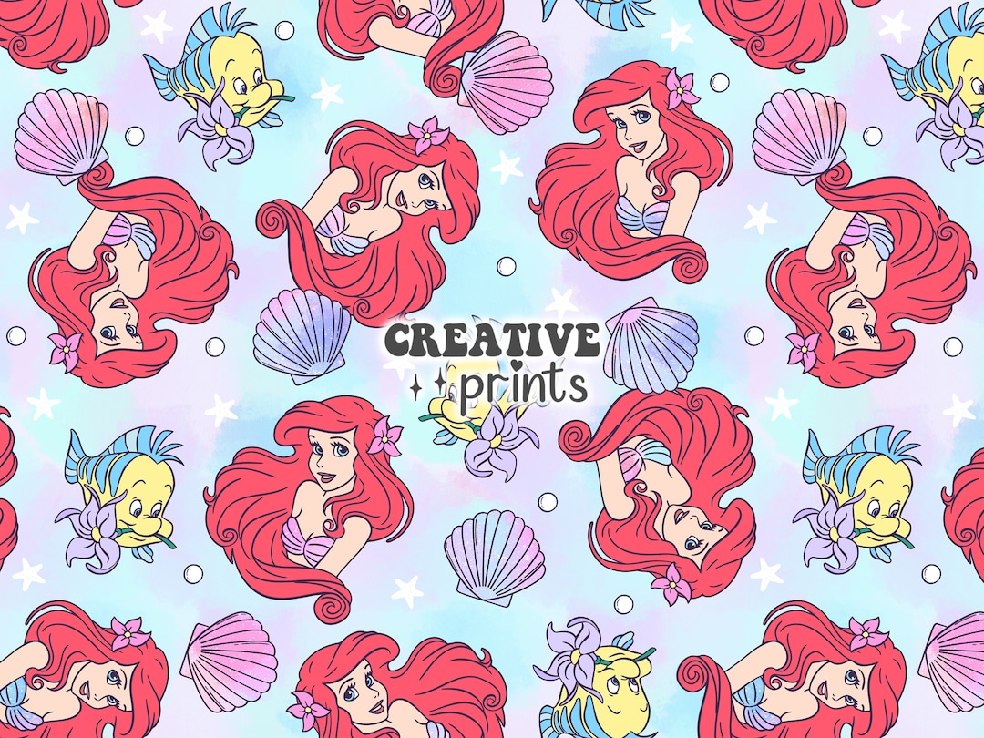 Little Mermaid Seamless Pattern, Seamless Repeat Pattern for Fabric ...