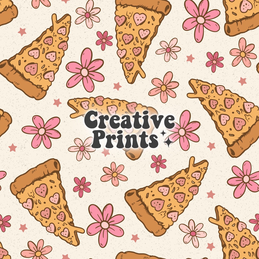 Valentines Pizza Seamless Pattern, Pizza Flowers Pattern, Pizza Hearts ...
