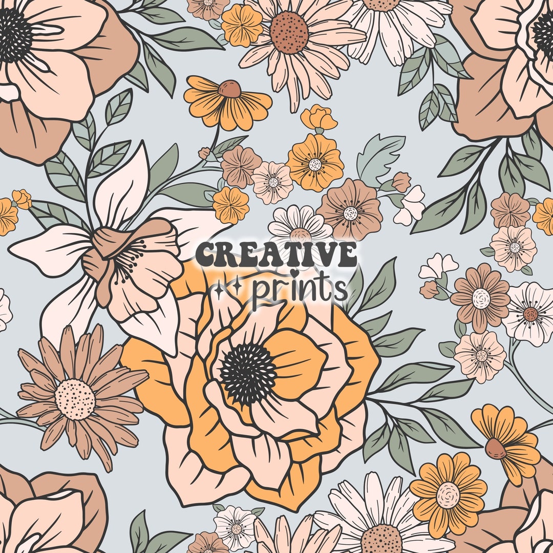 Boho Floral Seamless Pattern, Retro Floral Seamless Pattern, Floral ...