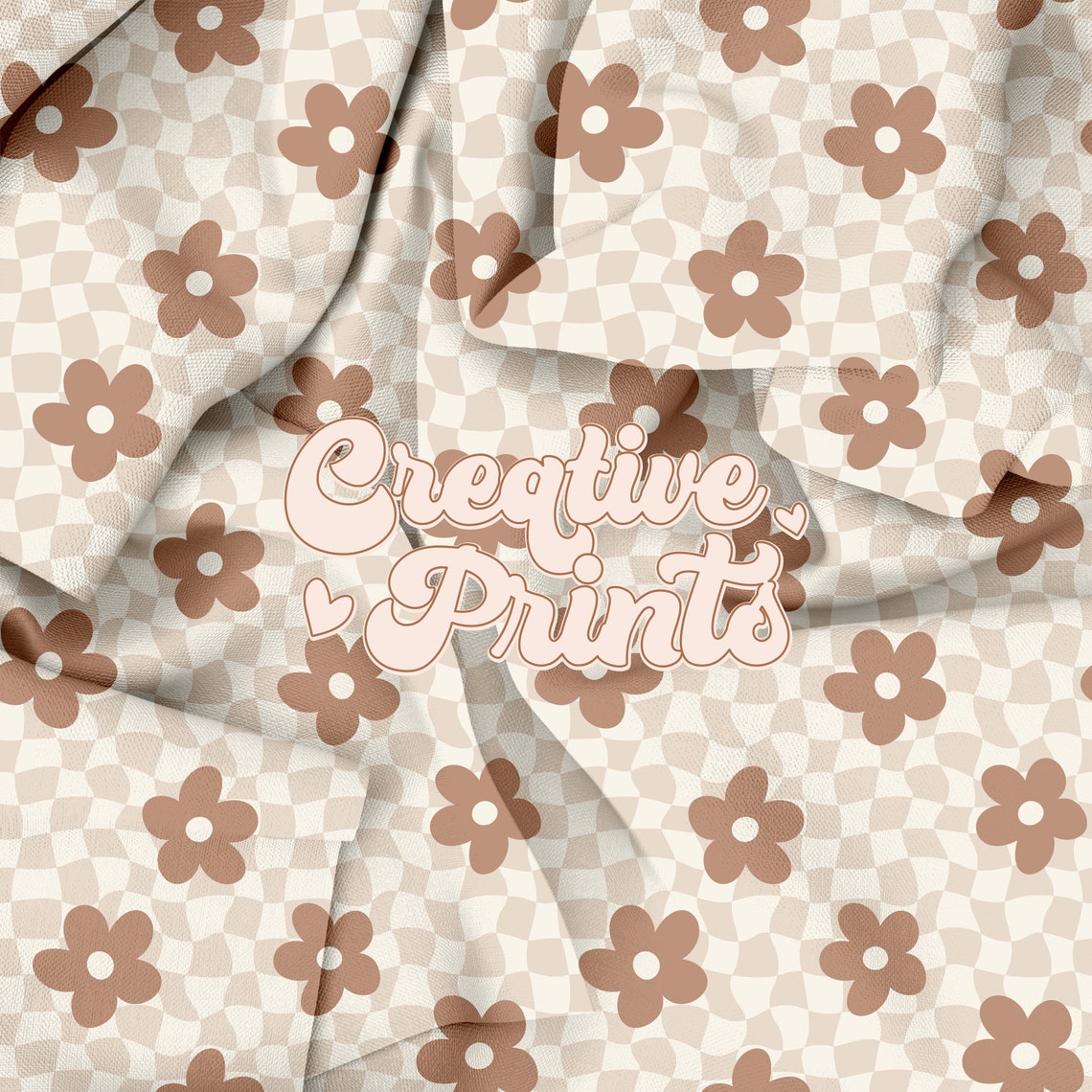 Boho Neutral Wavy Checkerboard Daisy Seamless Pattern Retro - Etsy