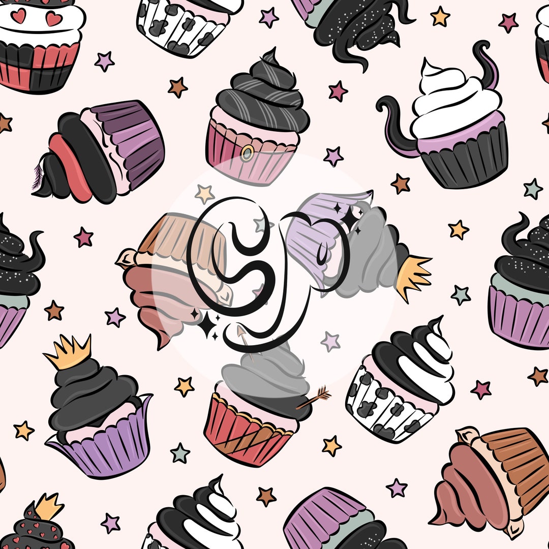 Villain Cupcakes Seamless File, Evil Queen Snacks Seamless Pattern ...