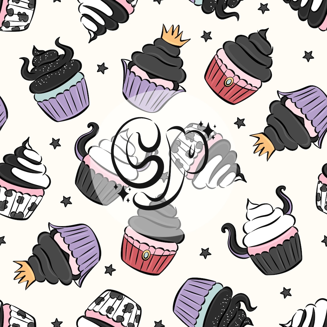 Villain Cupcakes Seamless File, Evil Queen Snacks Seamless Pattern ...