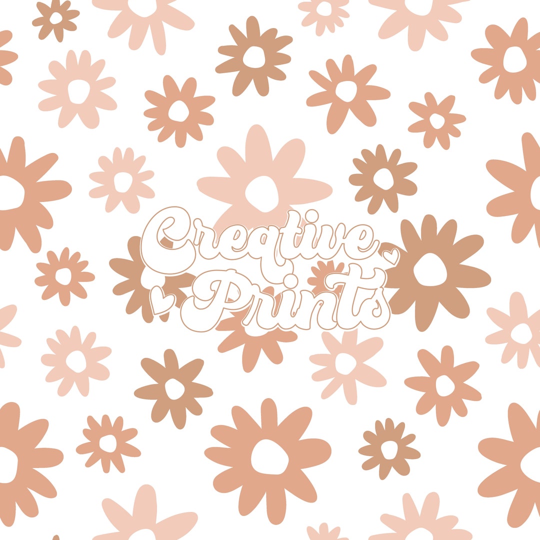 Boho Neutral Daisy Seamless Pattern, Retro Floral Seamless File for ...