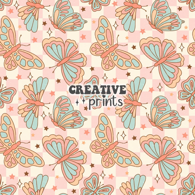 Spring Retro Butterflies Seamless Repeating Pattern for Fabric - Etsy