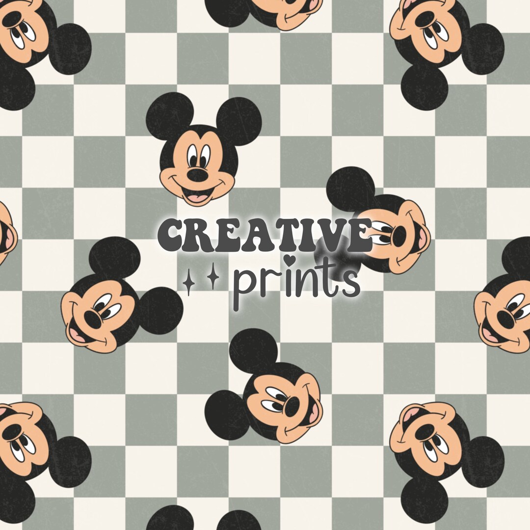 Sage Green Mouse Ears Seamless Pattern for Boys, Checkerboard Mouse ...