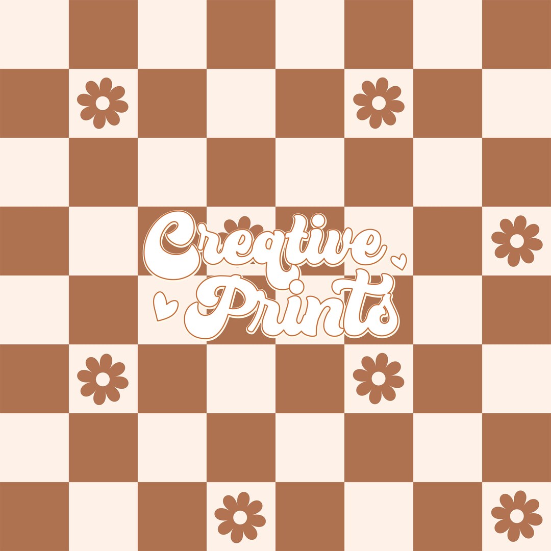 Boho Neutral Checkerboard Daisy Seamless Pattern, Retro Floral Seamless ...