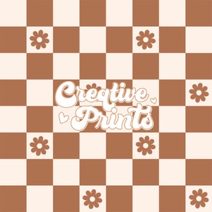 Boho Neutral Checkerboard Daisy Seamless Pattern, Retro Floral Seamless ...