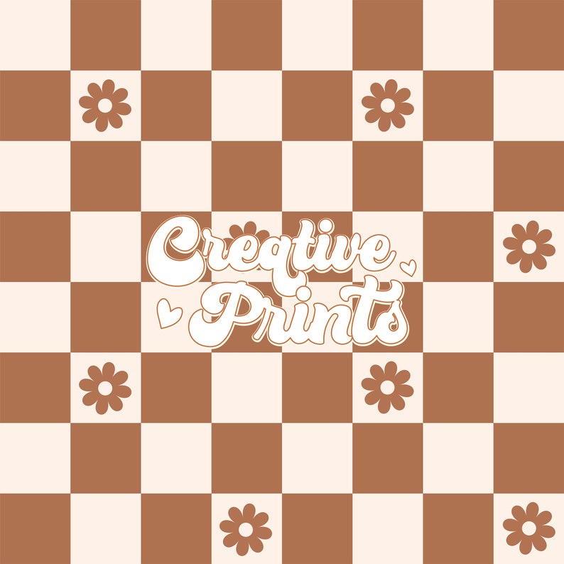 Boho Neutral Checkerboard Daisy Seamless Pattern Retro Floral - Etsy