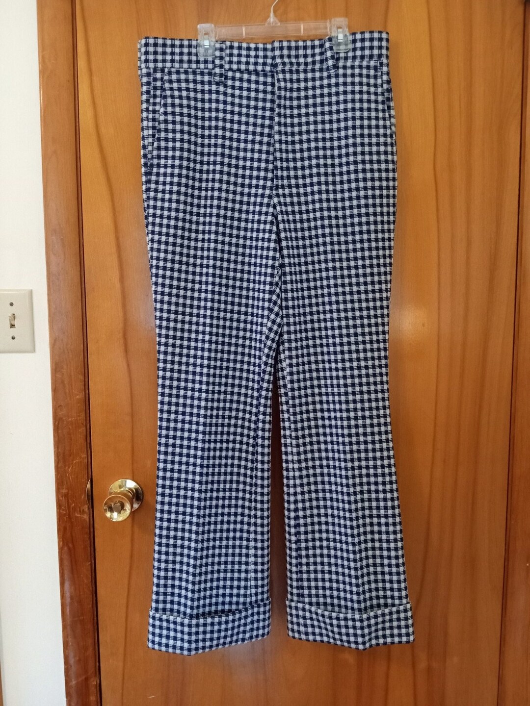 Vintage Checkered Blue and White Bell Bottom Pants 31 Waist - Etsy