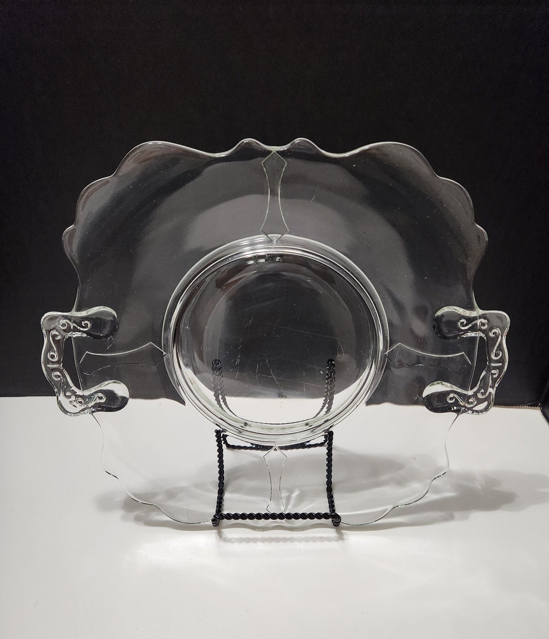Square Footed Serving Platter/ Cake Plate, Clear Glass With Wavy Edge ...