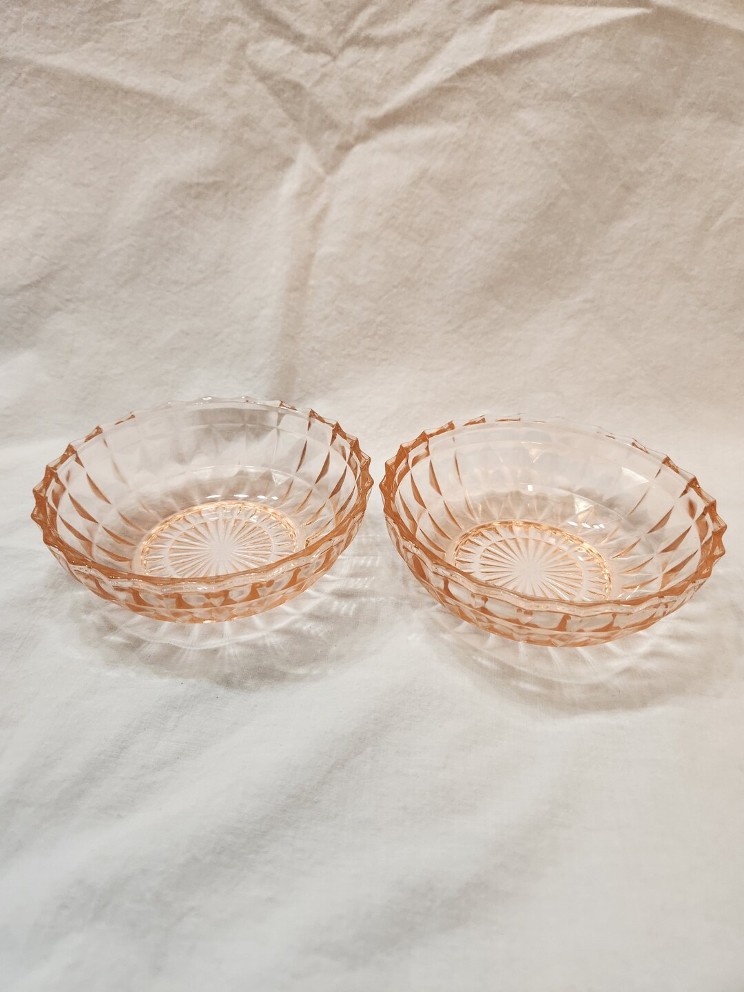 Windsor Diamond Pattern Pink Depression Glass Finger Bowls/ Berry Bowls ...