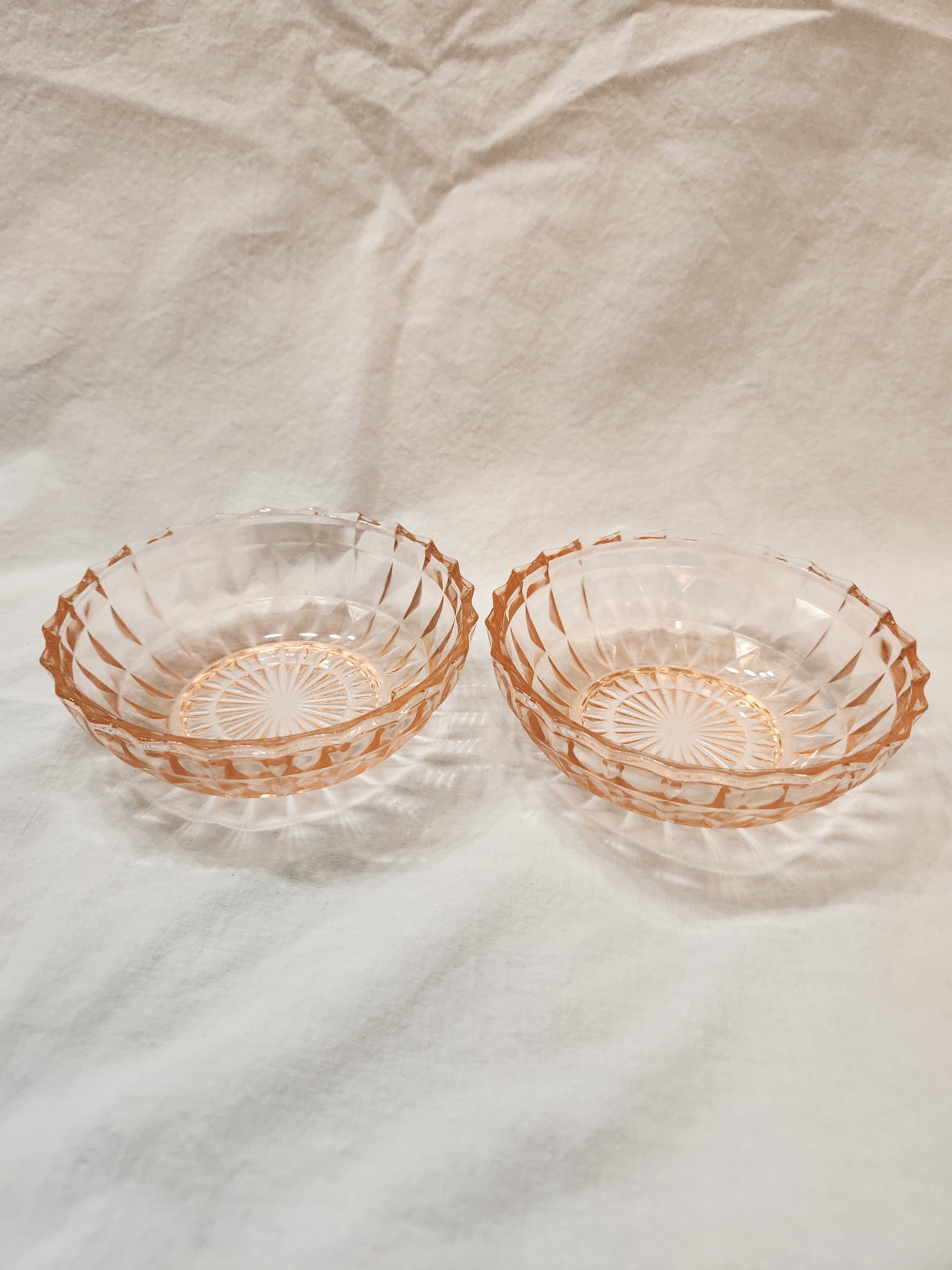 Windsor Diamond Pattern Pink Depression Glass Finger Bowls/ Berry Bowls ...