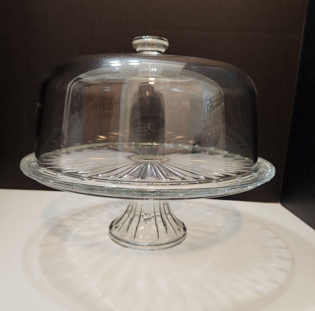 Vintage 12 Round Clear Glass Pedestal Cake Stand/ Pastry Stand With ...