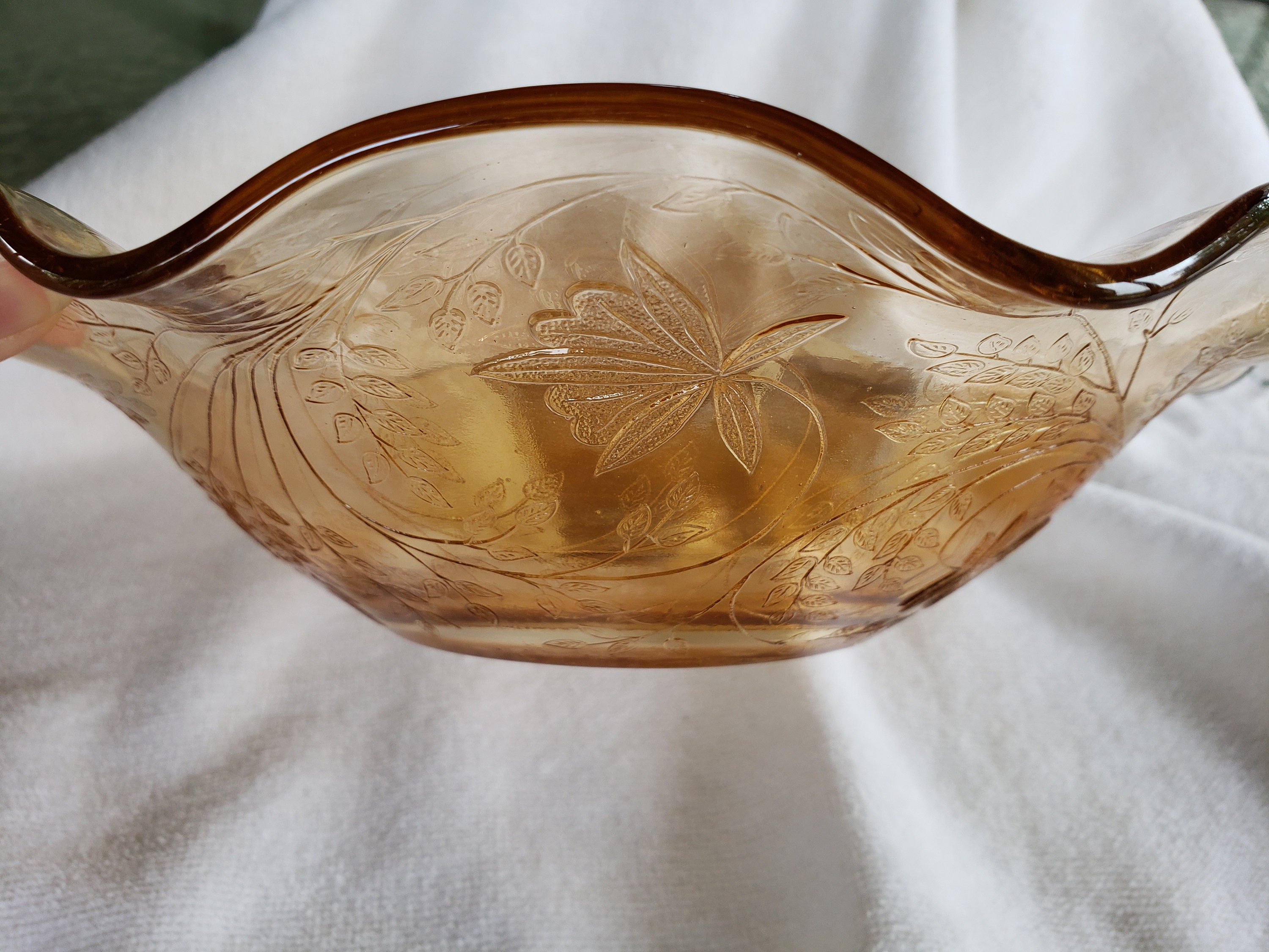 Iridescent Carnival Glass Flora Gold Bowl With Ruffled Edge, Mid ...