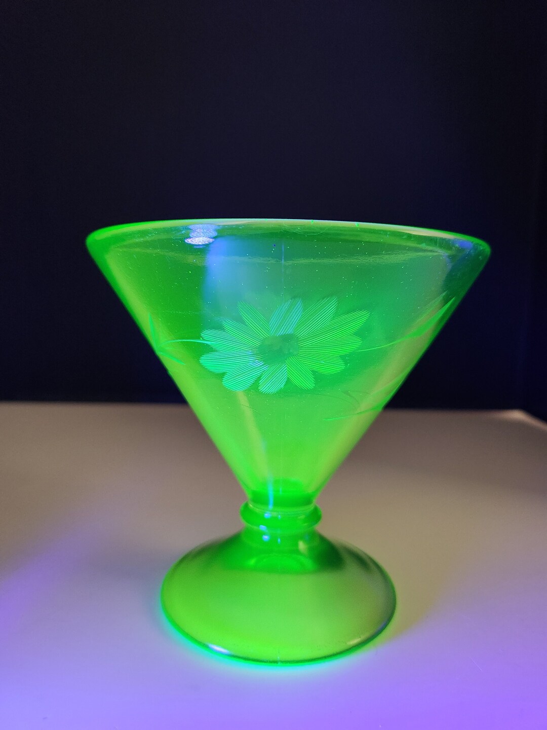 Green Depression Glass Wheel Cut Floral Motief Footed Compote / Candy ...