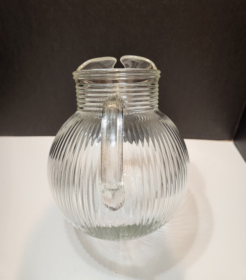 Vintage Fine Ribbed Clear Glass 80 Oz. Tilted Ball Jug Pitcher With Ice ...