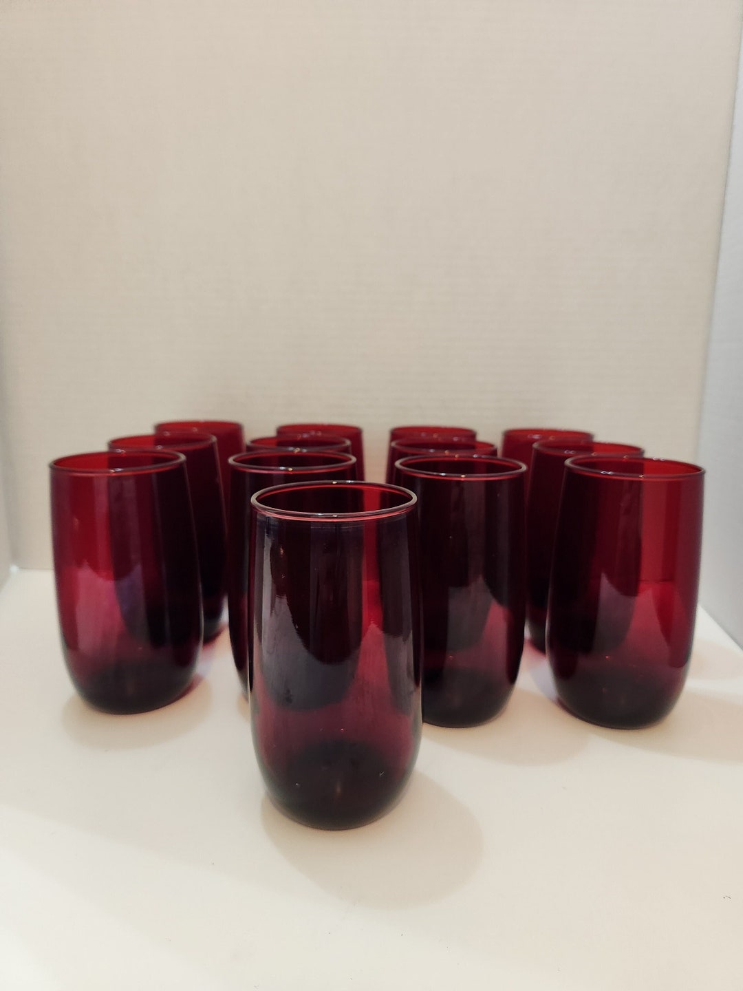 Set of 13 Royal Ruby Red Glass Roly Poly Tumblers by Anchor Hocking ...