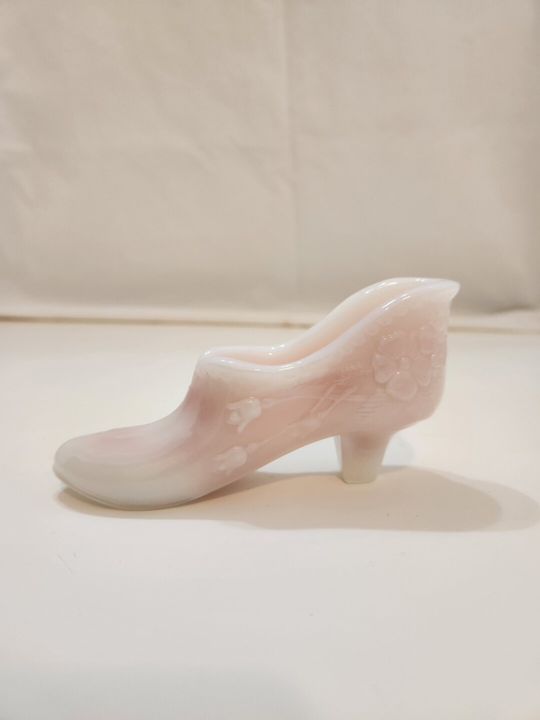 Fenton Art Glass Pink Slipper / Shoe Figure Embossed With Flowers - Etsy