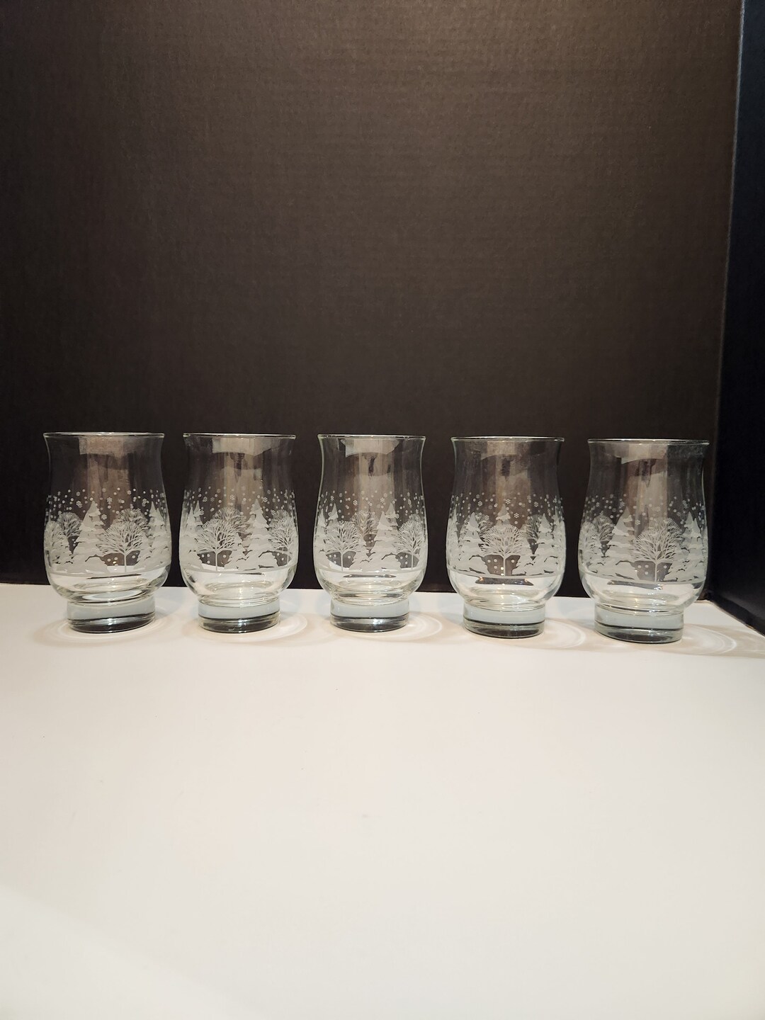 Libby Tumblers / Drinking Glasses Beer Glasses Clear Glass With Etched Frosted White Winter ...