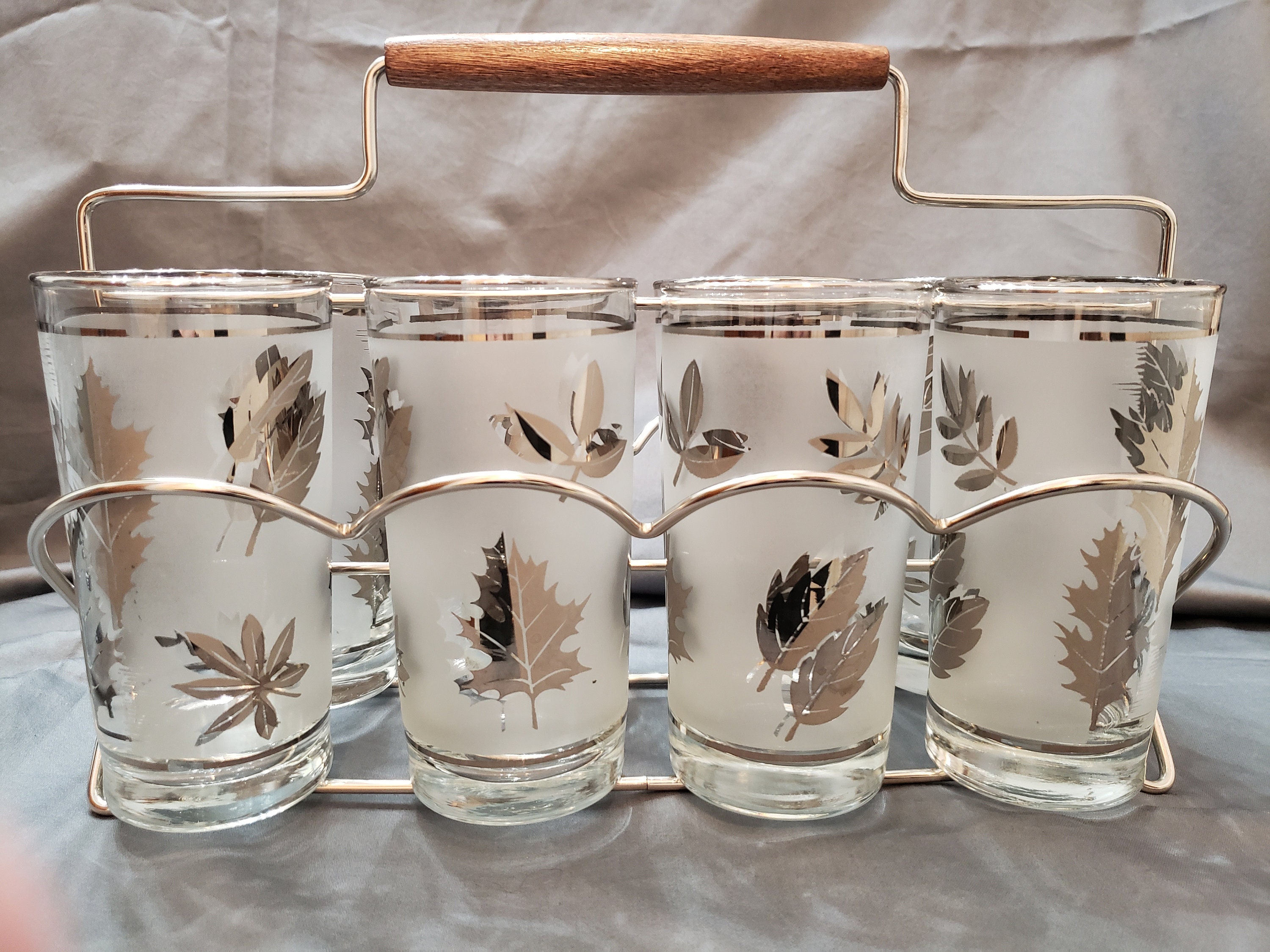 Libby Mid Century Silver Leaf Set of 8 Highball Glasses & Chrome ...