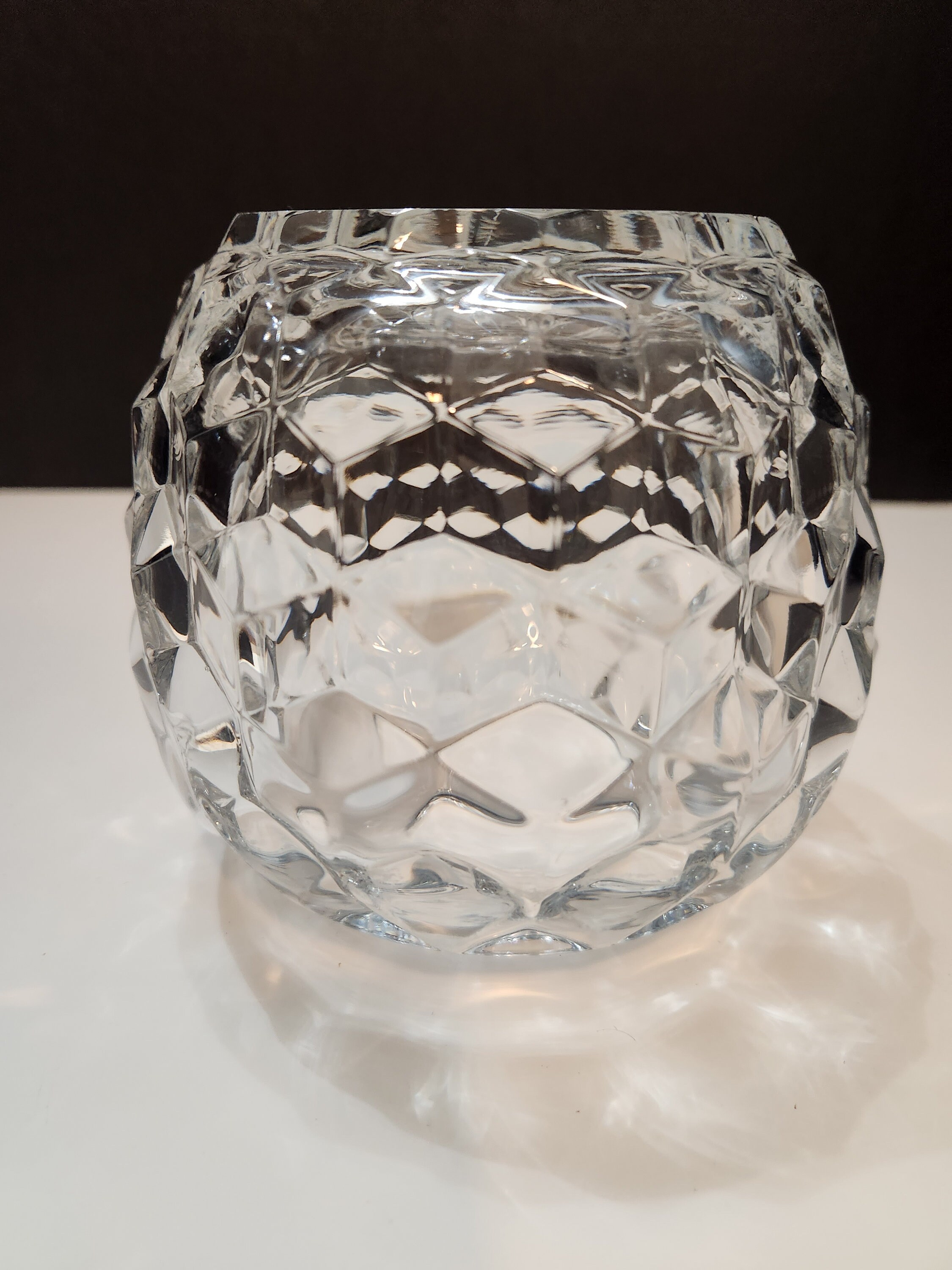 American Fostoria Cubist Clear Glass Rose Bowl Vase / Candle Holder - Etsy