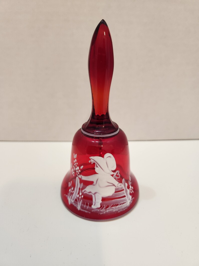 Small Ruby Red Glass Bell Handpainted by L. Plues 1979 Westmoreland ...