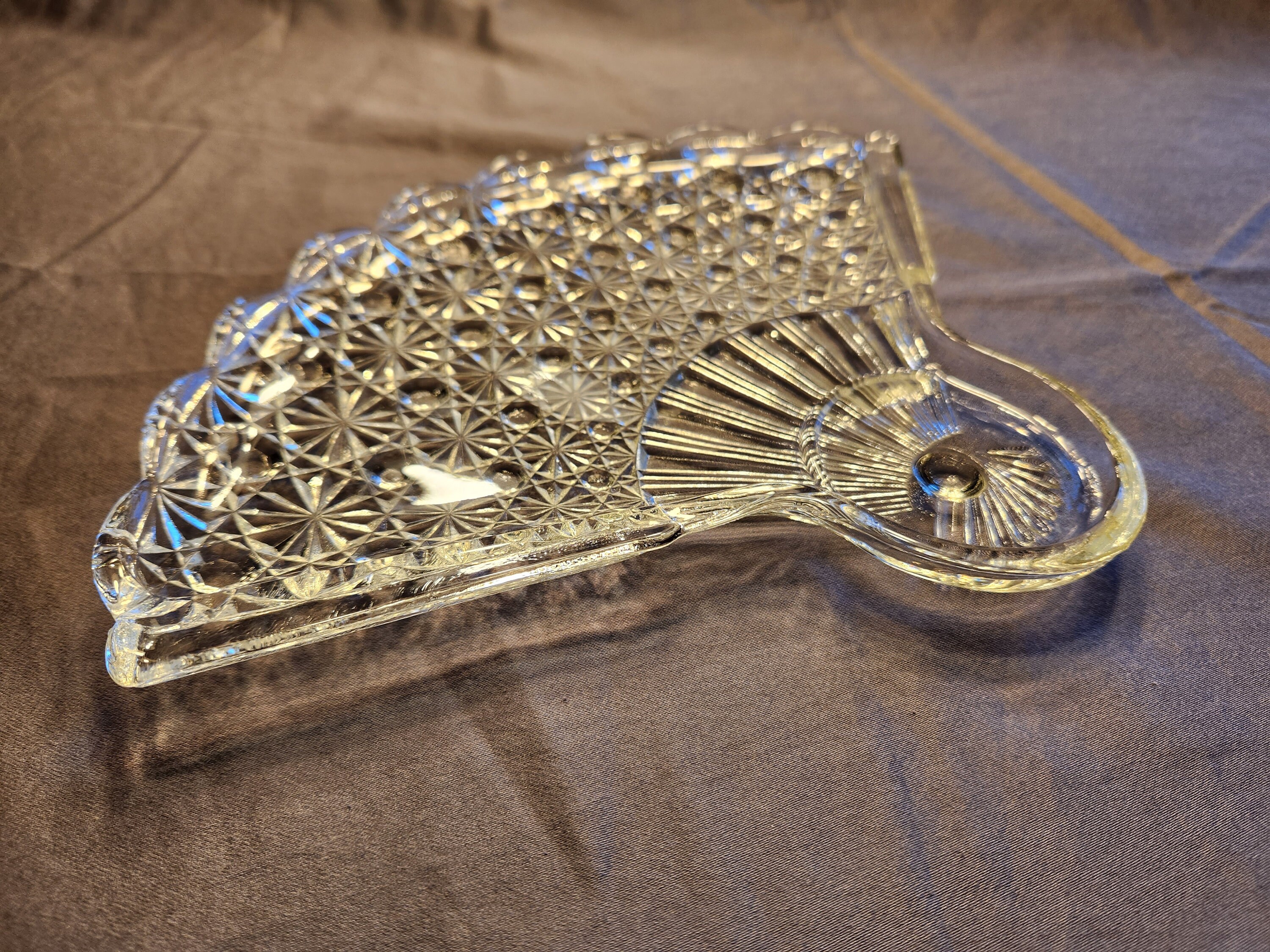 Daisy & Button Pattern Clear Glass Fan Shaped Snack Plate by Anchor ...