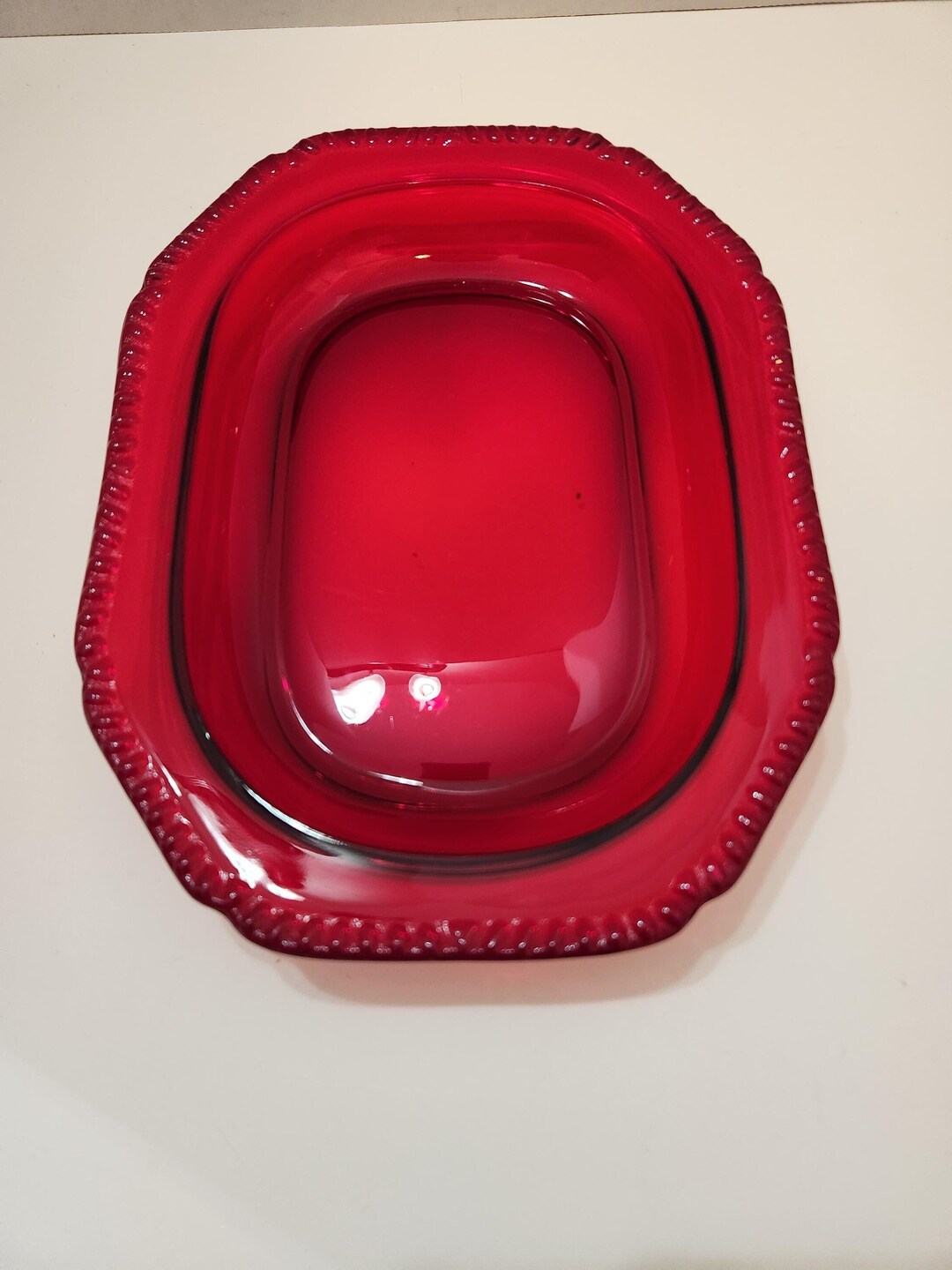 Paden City Ruby Red Glass Oval Dish Gadroon Pattern , Vintage 1930s ...