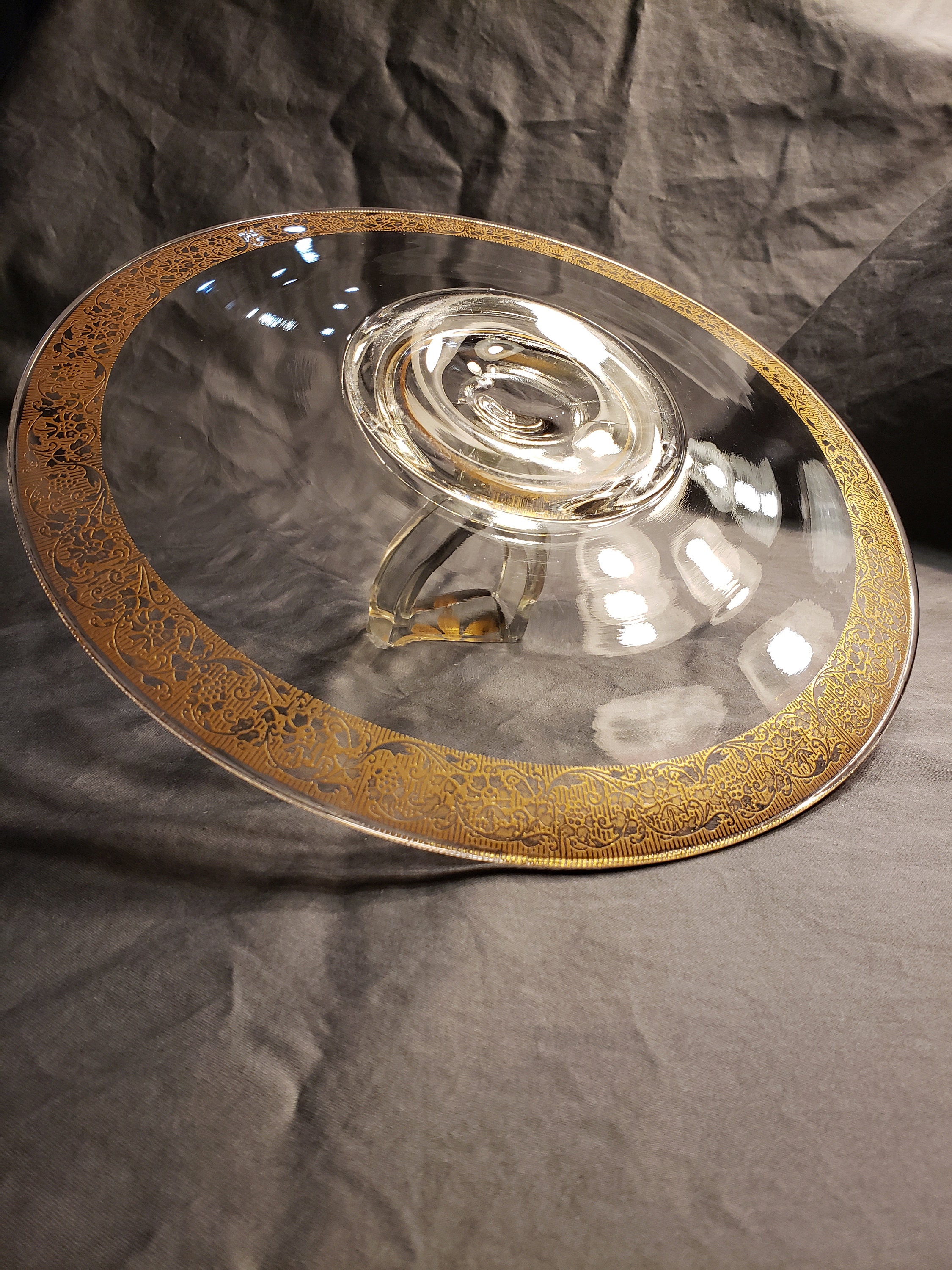 Glass Serving Tray With Center Handle Clear With Gold Band - Etsy
