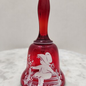 Small Ruby Red Glass Bell Handpainted by L. Plues 1979 Westmoreland ...