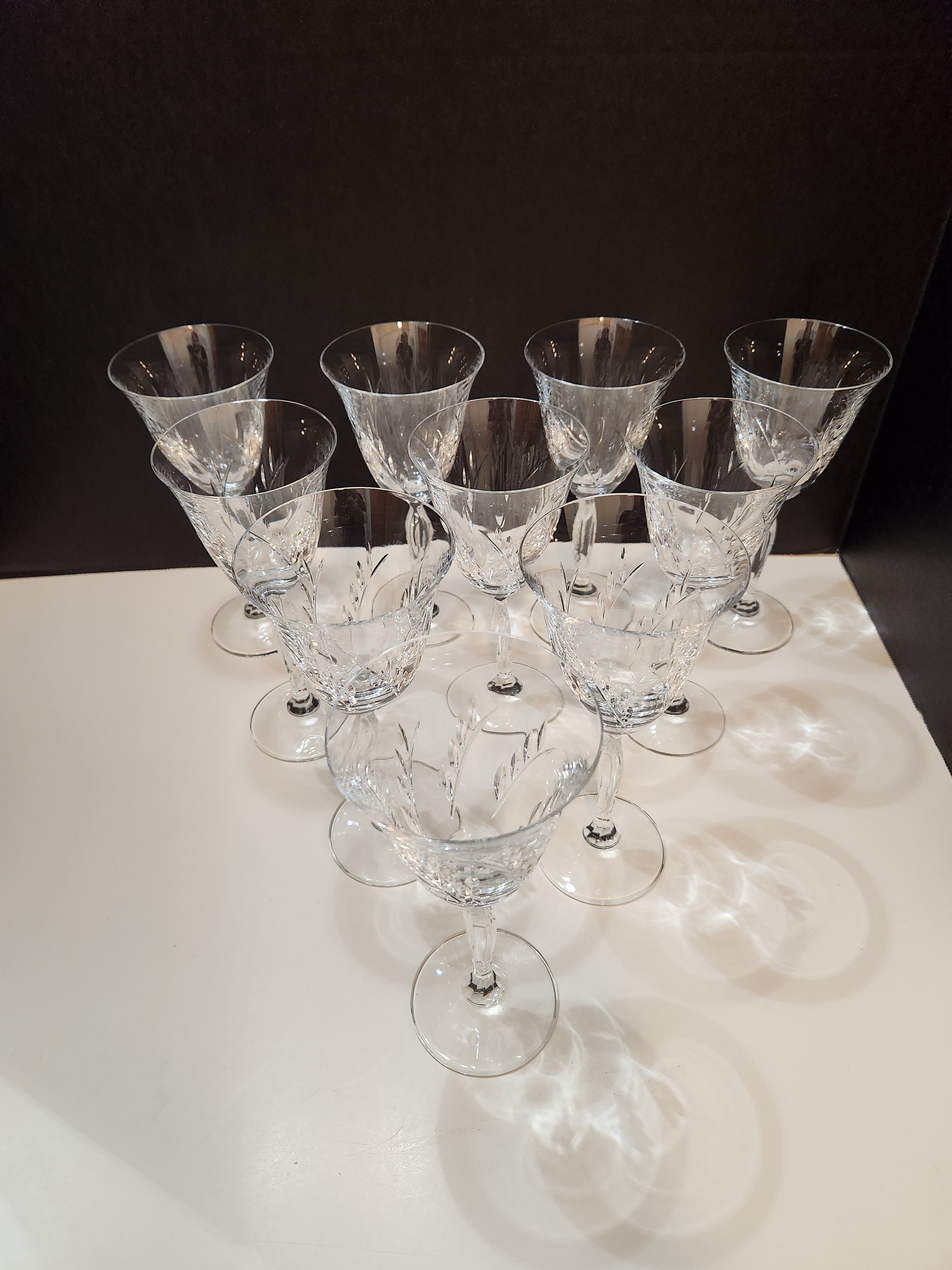 Mikasa Dune Grass Cut Pattern Crystal Wine Glasses Set of 10, 1980s ...