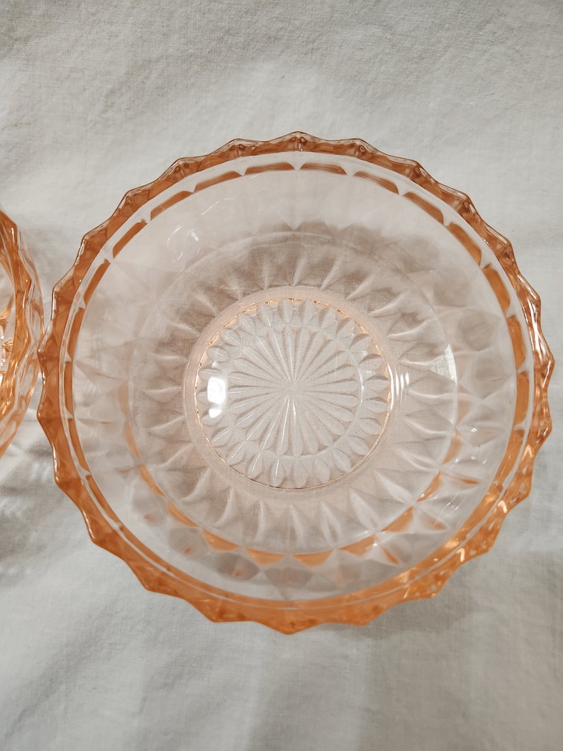 Windsor Diamond Pattern Pink Depression Glass Finger Bowls/ Berry Bowls ...