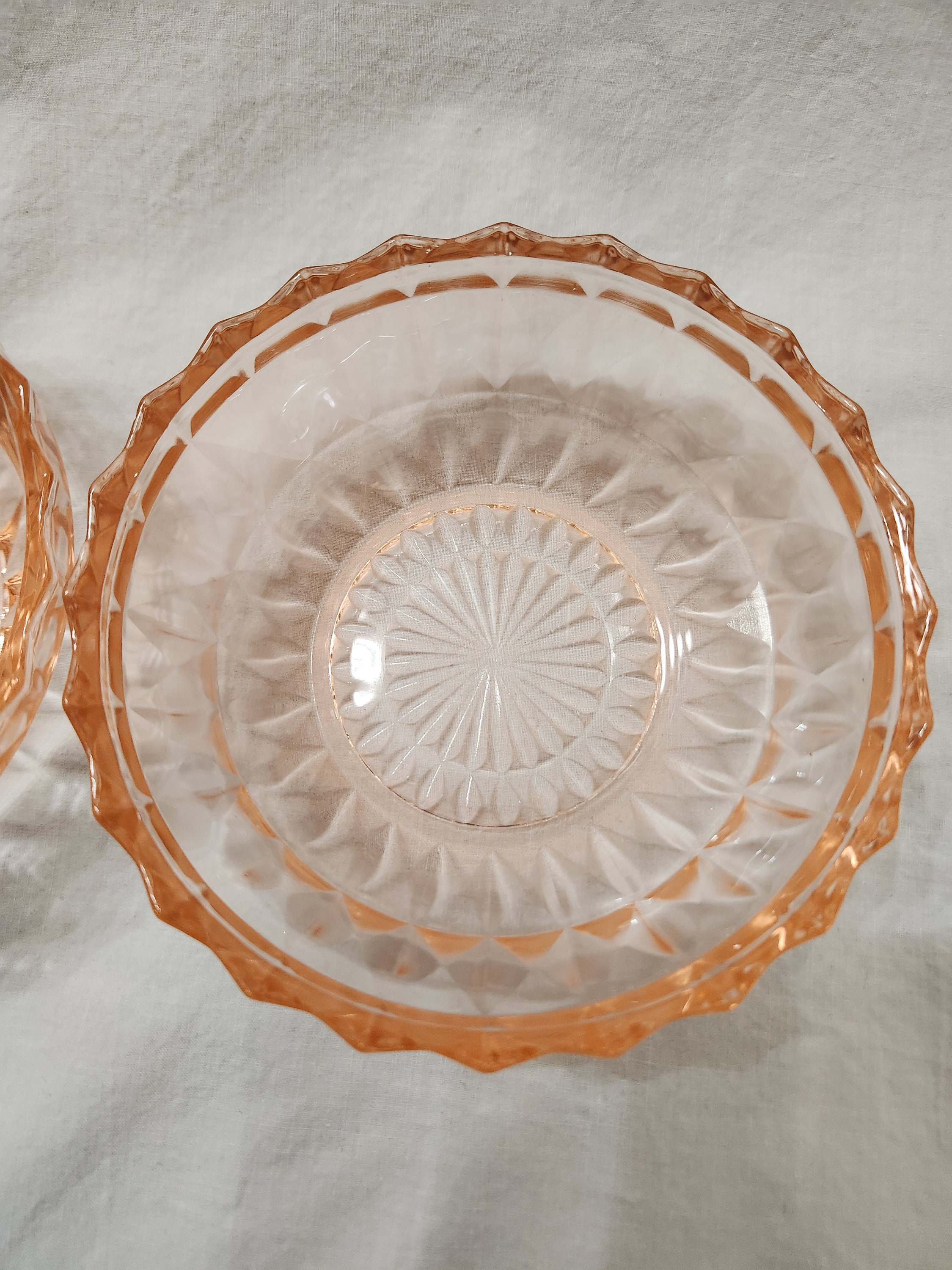 Windsor Diamond Pattern Pink Depression Glass Finger Bowls/ Berry Bowls ...