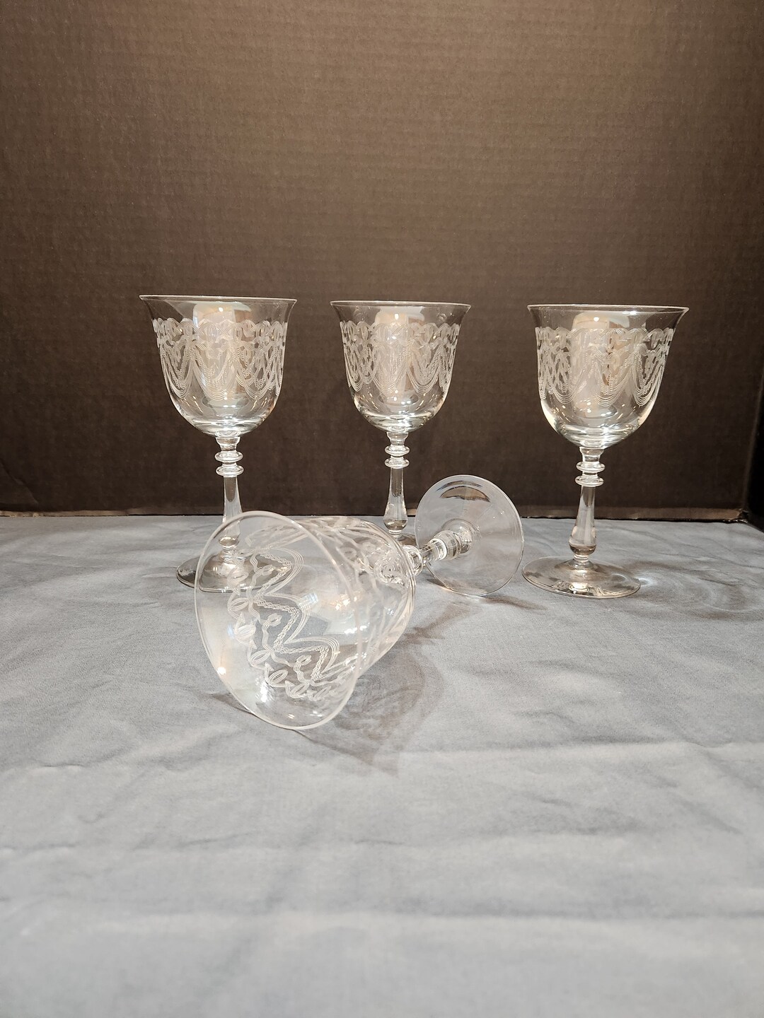 Bryce Hand Blown Needle Etched Crystal Pattern 784-3 Water Goblets ...