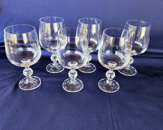 Bohemia Czech Clear Fine Lead Crystal Set of 6 Water/wine Goblets With ...