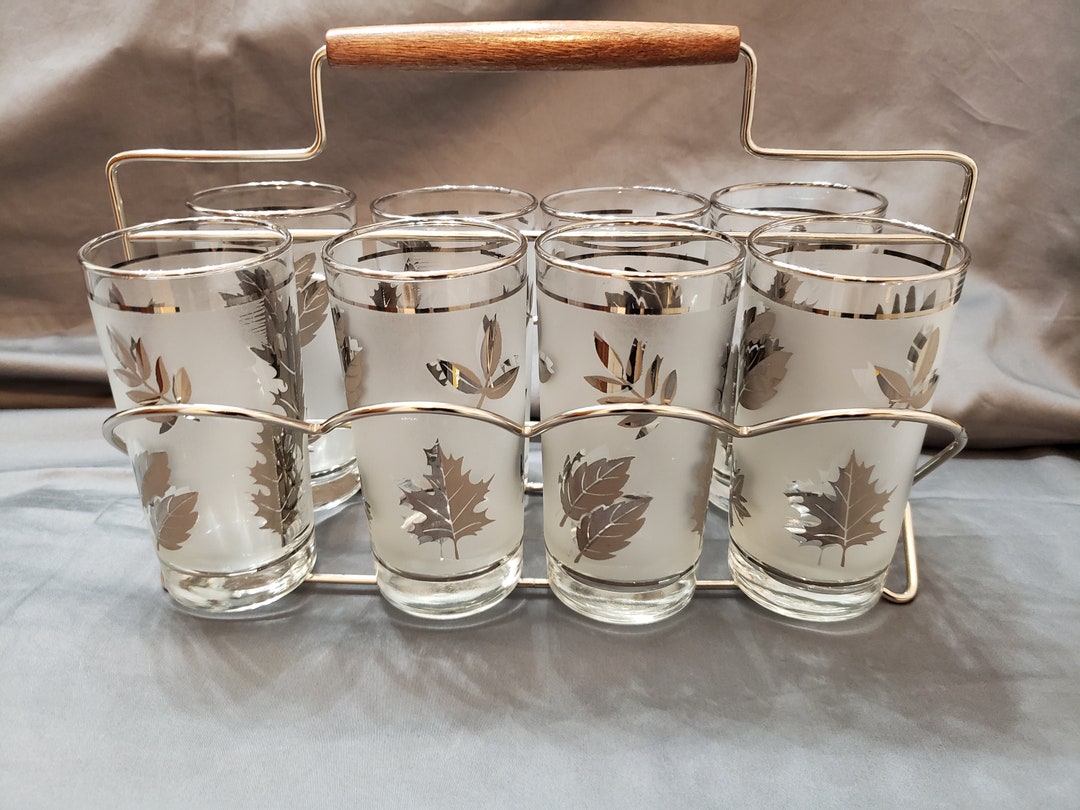 Libby Mid Century Silver Leaf Set of 8 Highball Glasses & Chrome ...