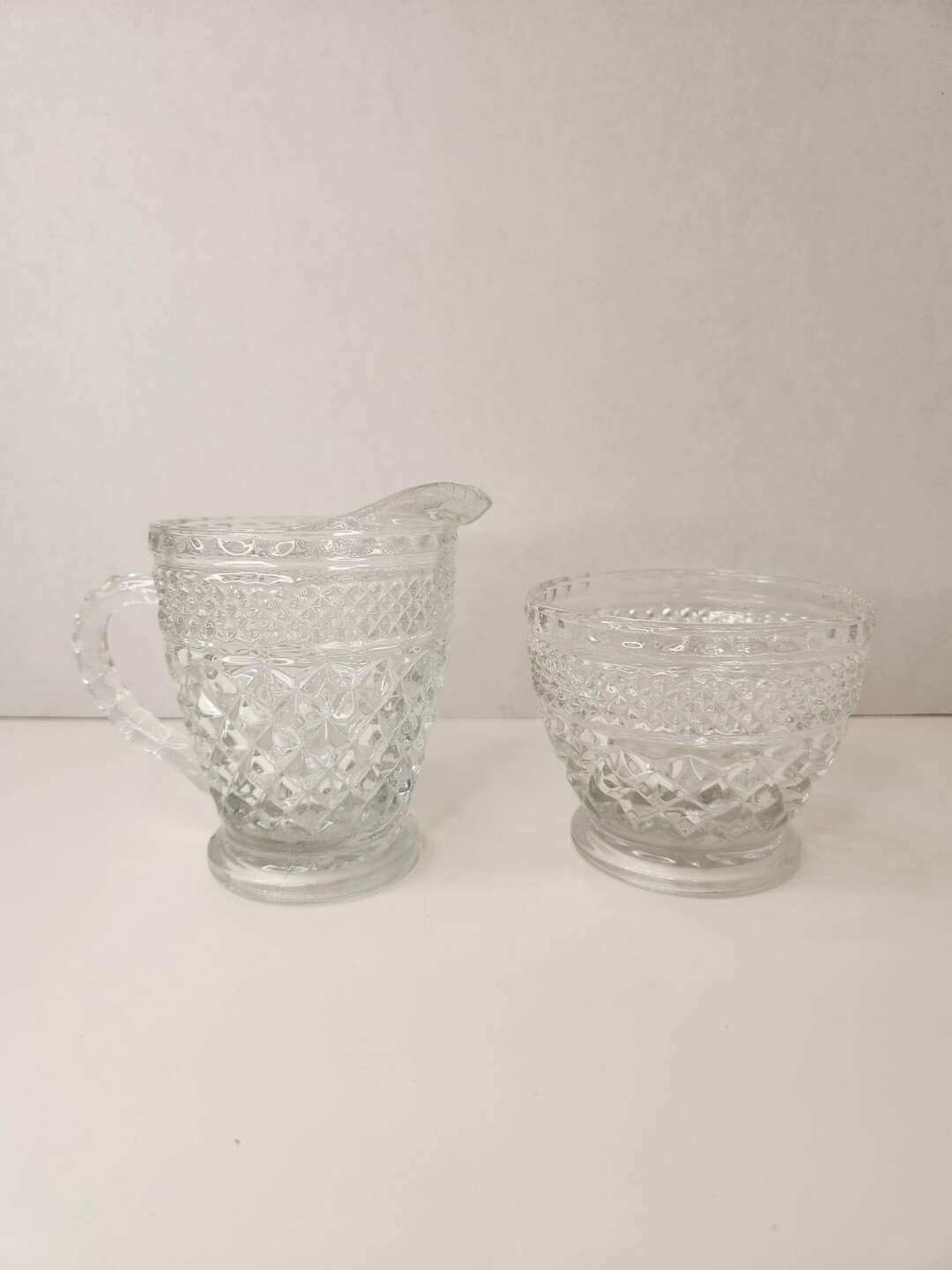 Wexford Pattern Clear Glass Open Sugar Bowl & Creamer Set by Anchor ...