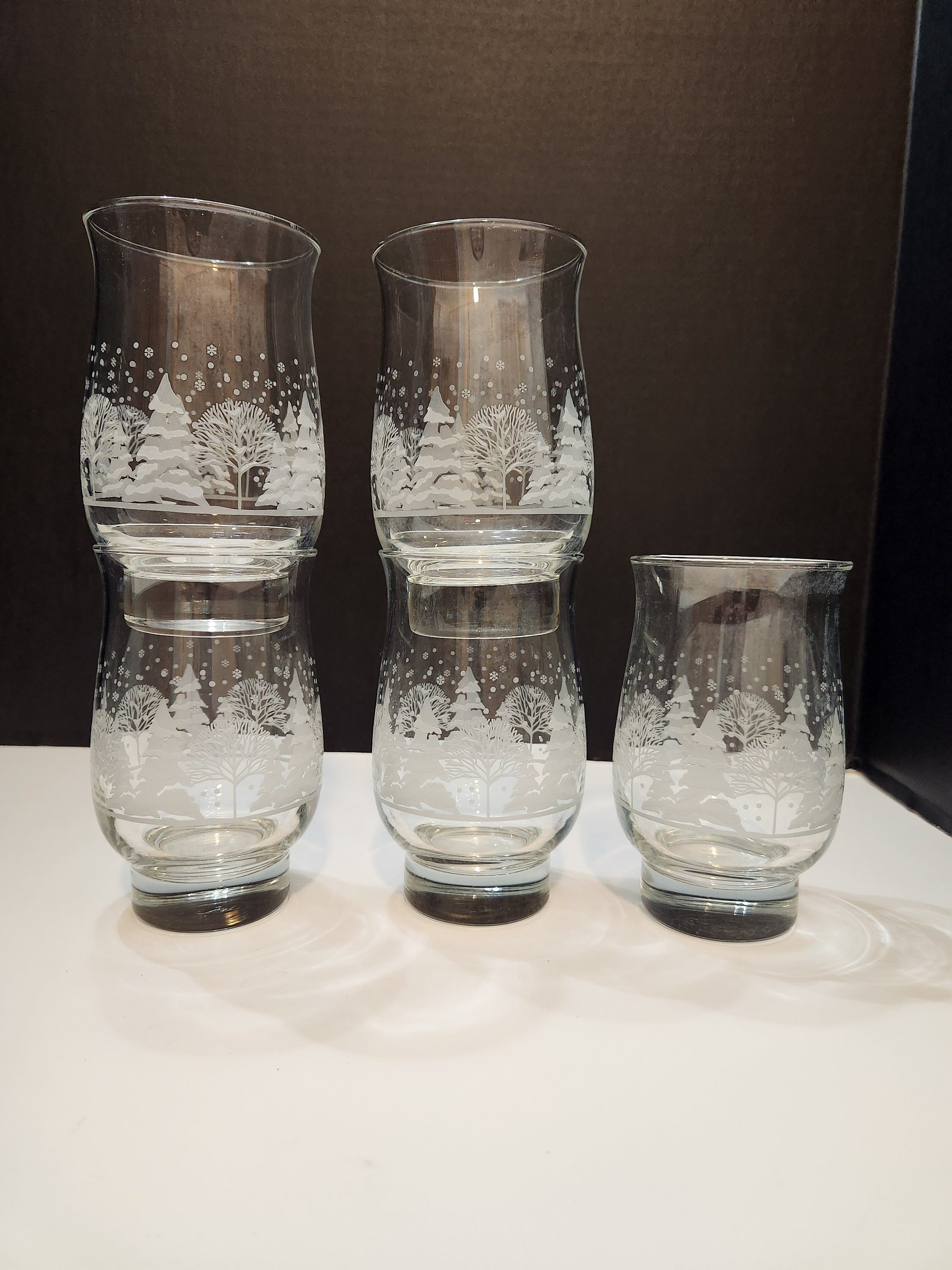Libby Tumblers / Drinking Glasses Beer Glasses Clear Glass With Etched Frosted White Winter ...