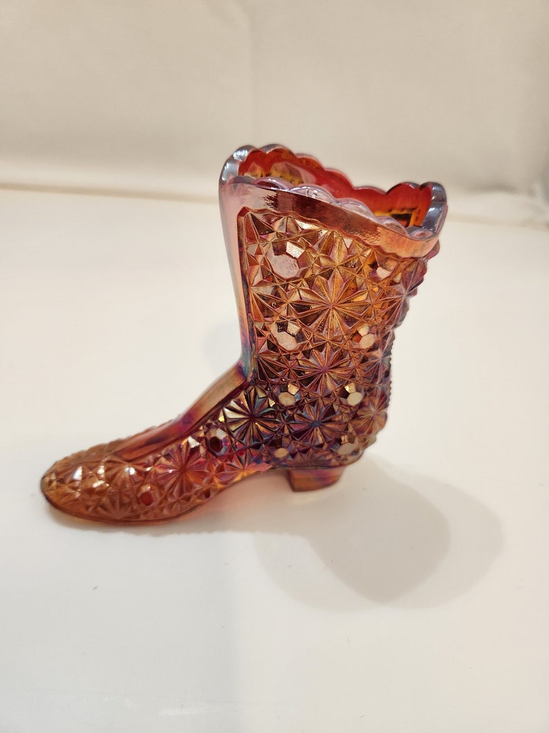 Fenton Art Glass Boot / Shoe Button & Daisy Pattern Amberina Carnival ...